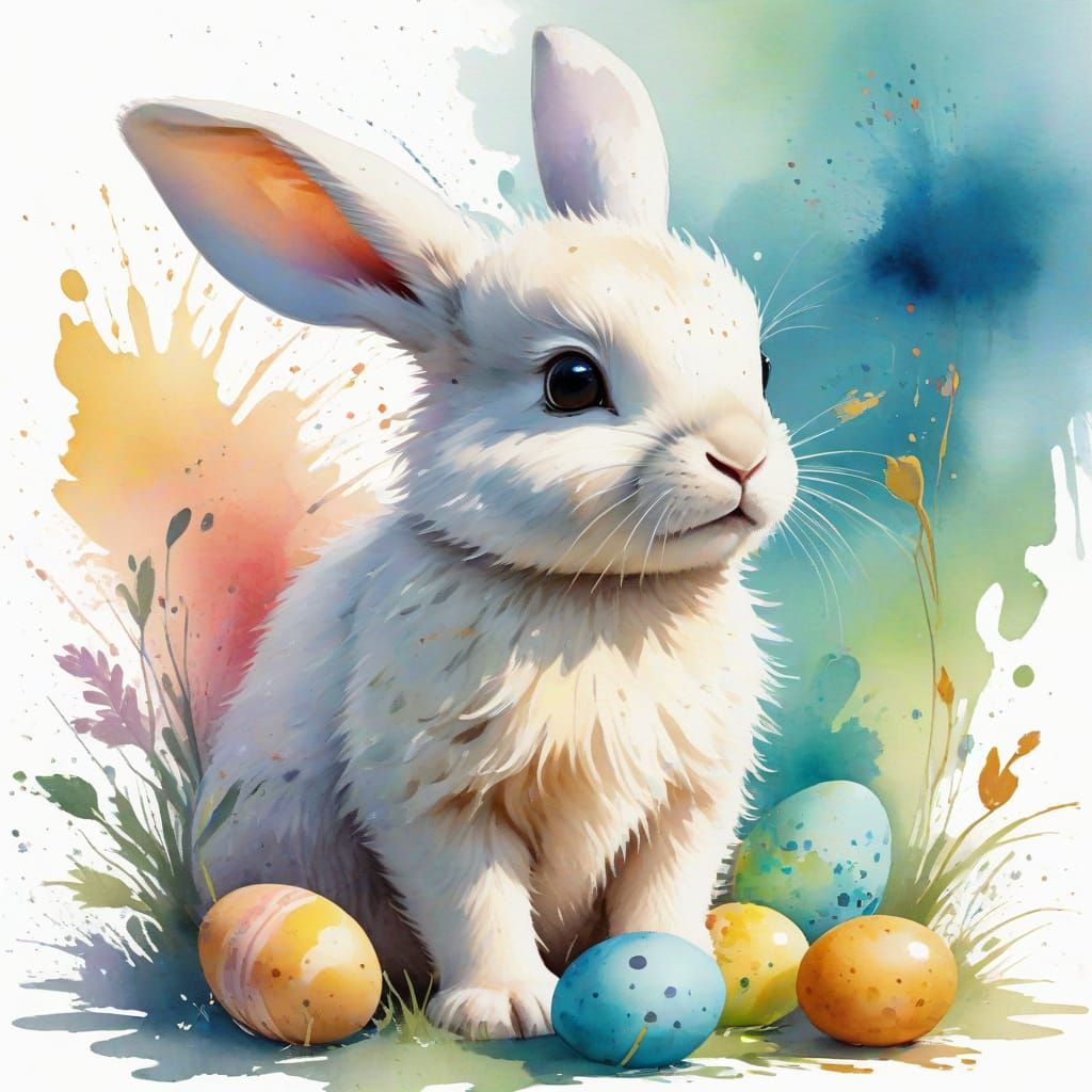 Charming Easter Bunny in Whimsical Watercolour - AI Art