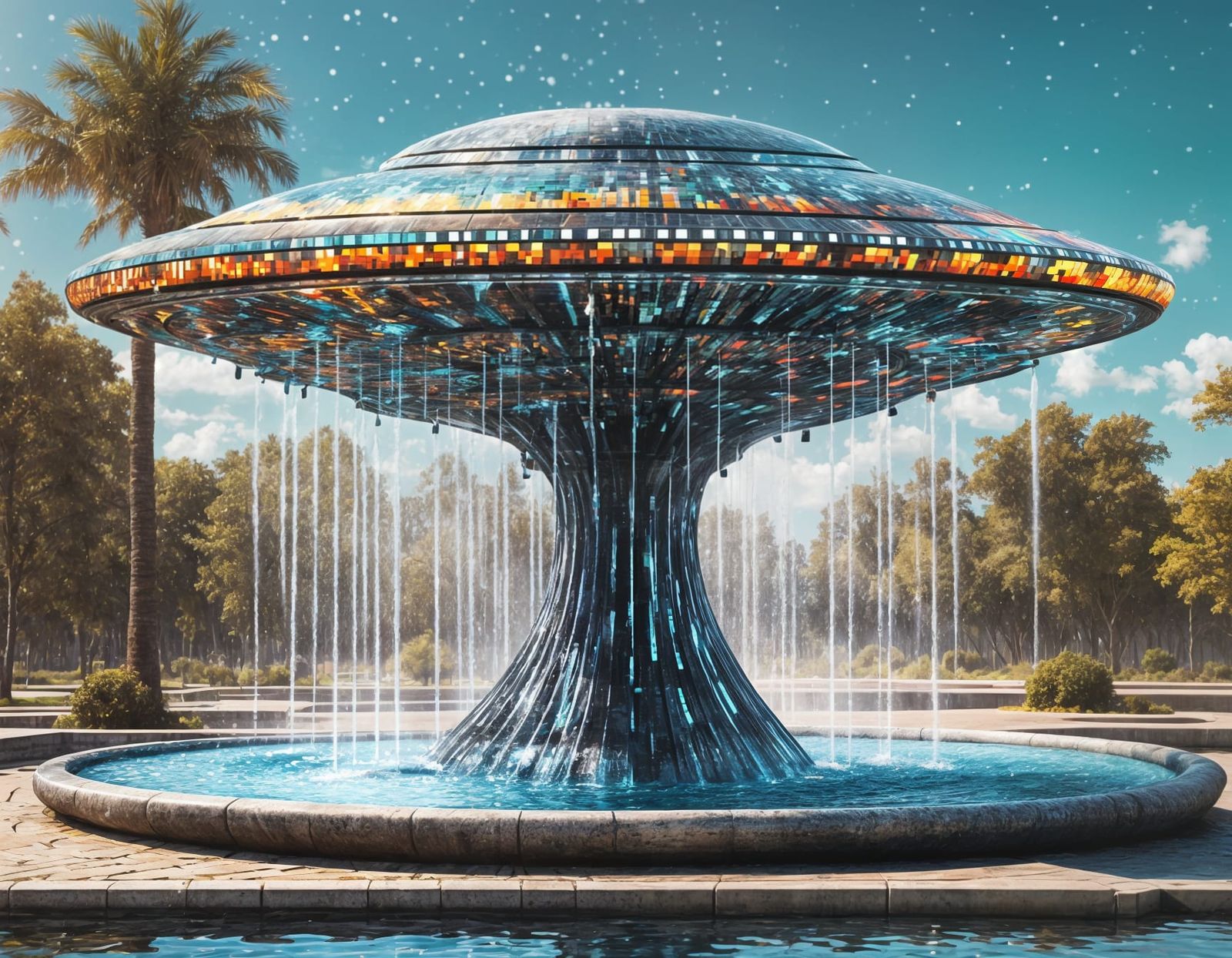 UFO Designed Water Fountain - Surreal Futuristic Water Fount...