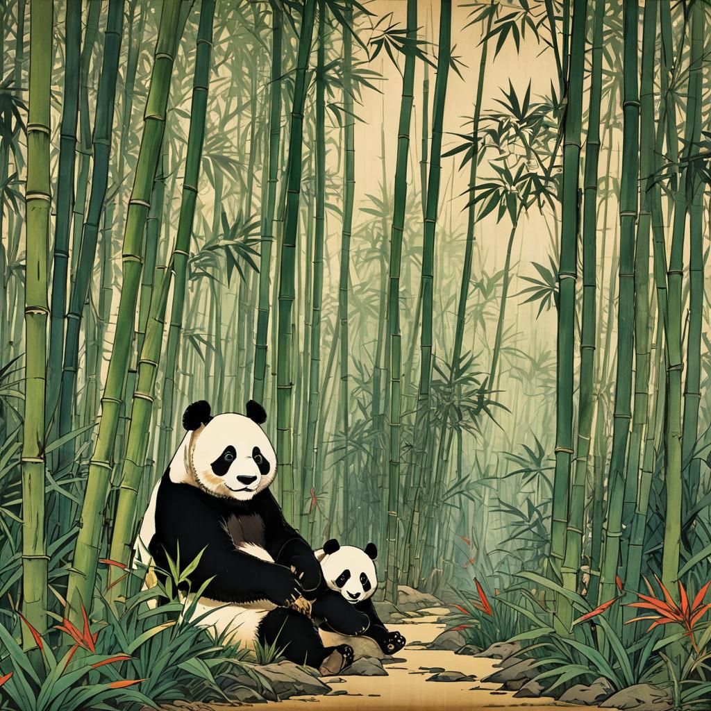 Pandas in a Bamboo Forest 2 - AI Generated Artwork - NightCafe Creator