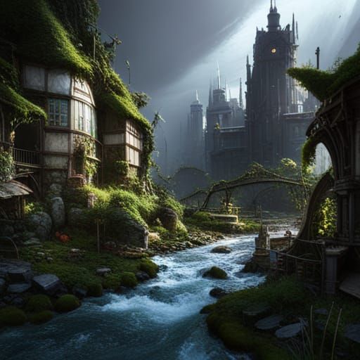 Overgrown structures - AI Generated Artwork - NightCafe Creator
