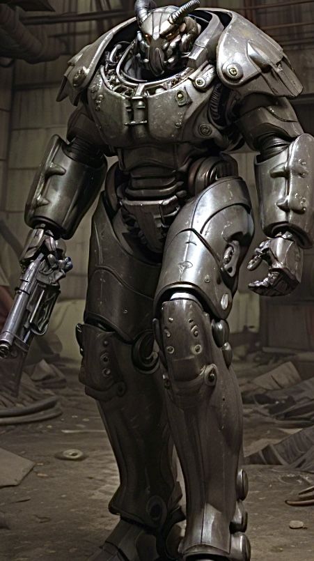 Fallout, classic “X0-1 power armor” , needler pistol, Megaton bar… - AI Generated Artwork ...