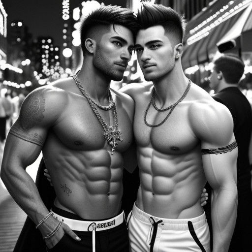 Two cute guys standing on the street
