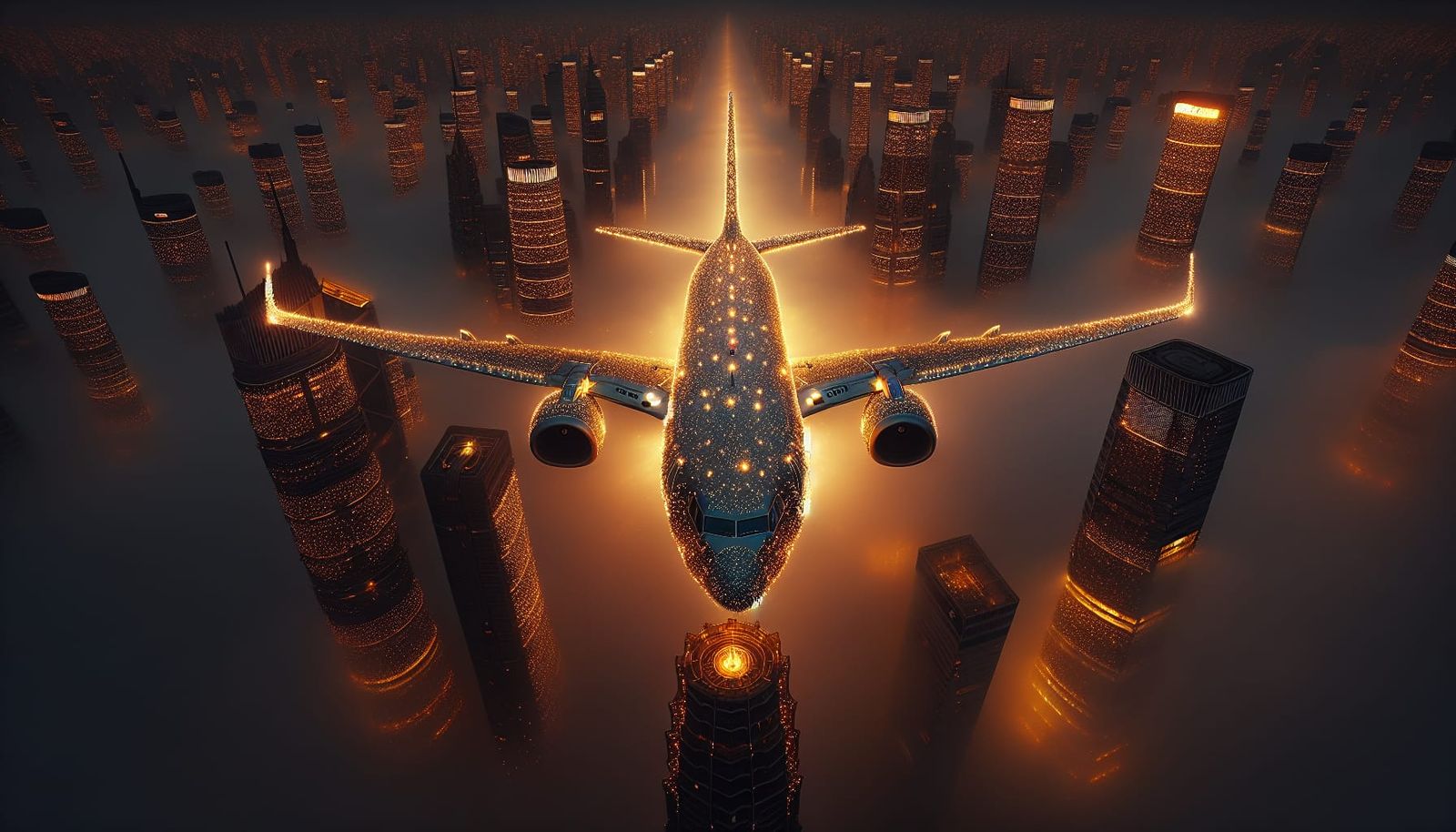 Commercial Airliner Descends into Mystical Citysca... - AI Art