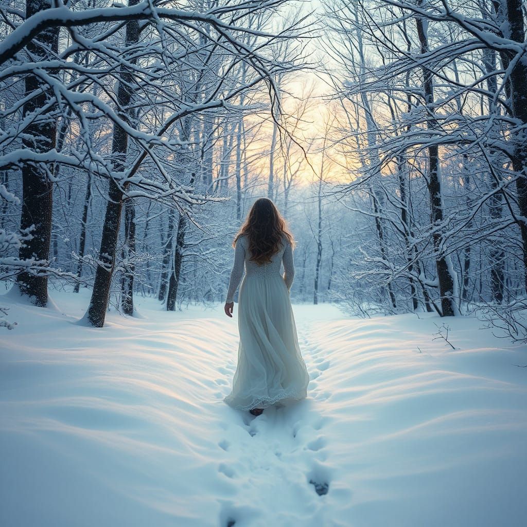 Snowy woman in the frozen forest. Snowy woman in the frozen forest, her ...