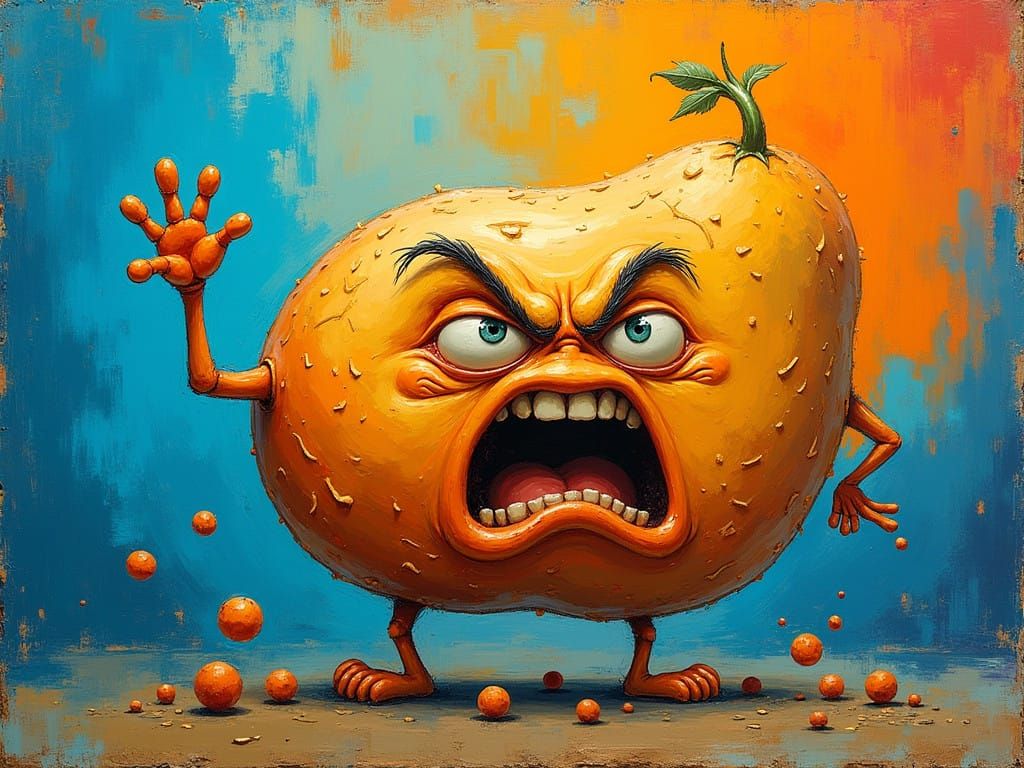 The angry bean - Whimsical Bean in a Swirling Storm of Color