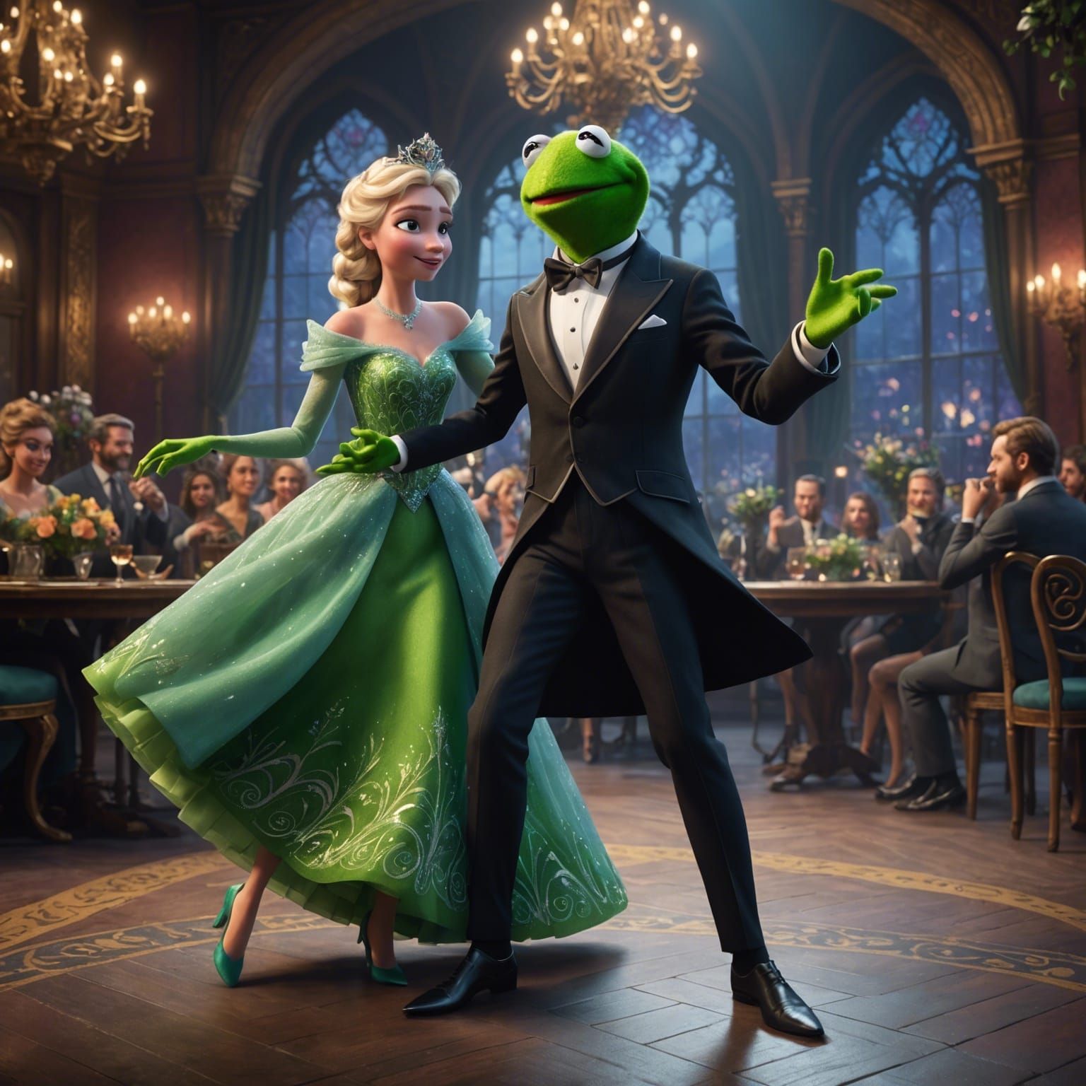 Kermit the frog dancing with princess Elsa - AI Generated Artwork ...