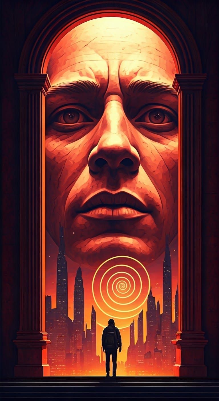 Gothic Red Monolith in Surreal Cityscape with Cosm... - AI Art