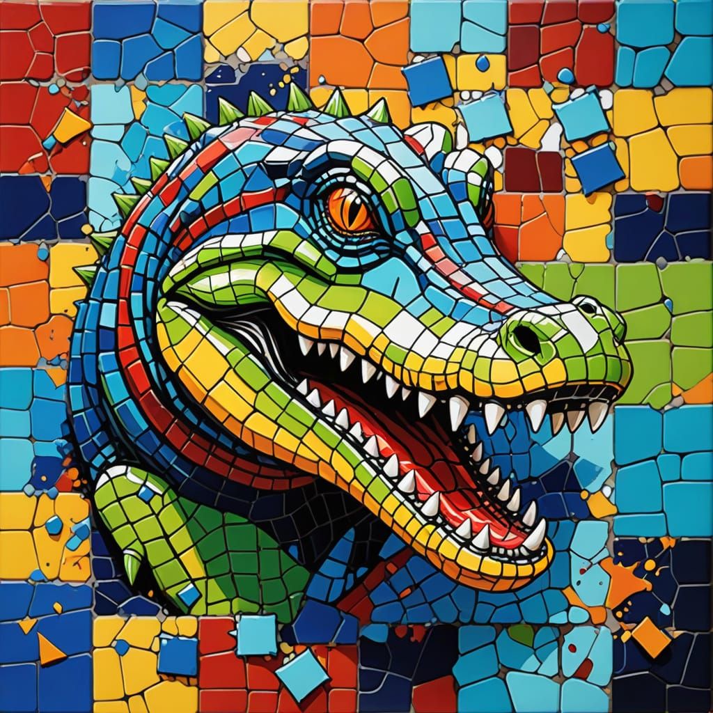 Vibrant Mosaic Alligator in Italian Tile Style - AI Art