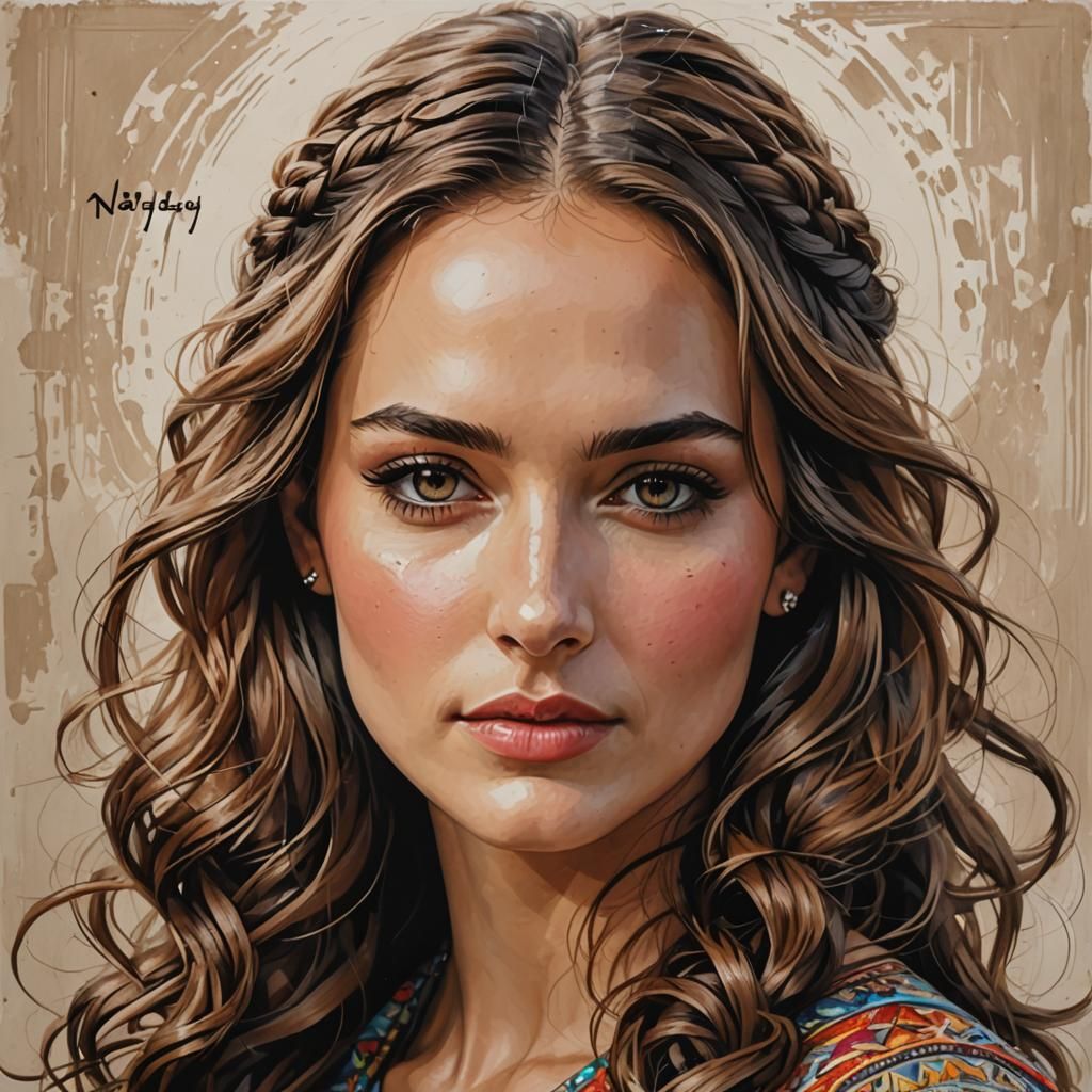 Album cover singer, cartoon painting of young Natalie Portman - AI ...