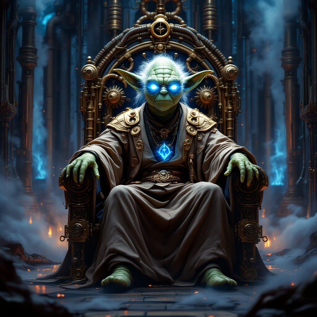 Steampunk Yoda Ascends Amidst Fantastical, Biomech... - AI Art