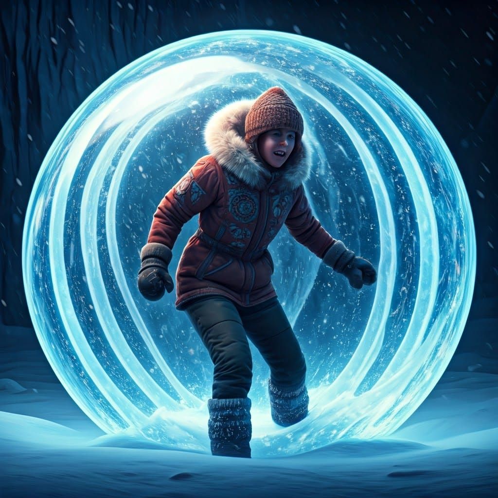 Desperate Figure Trapped in Glowing Ice Orb - AI Art