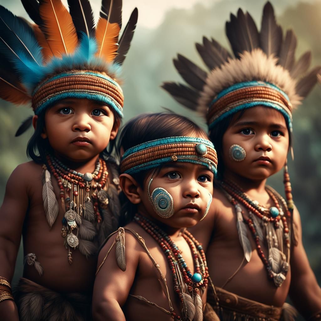 Native American Indian Babies with Feathers - AI Generated Artwork ...