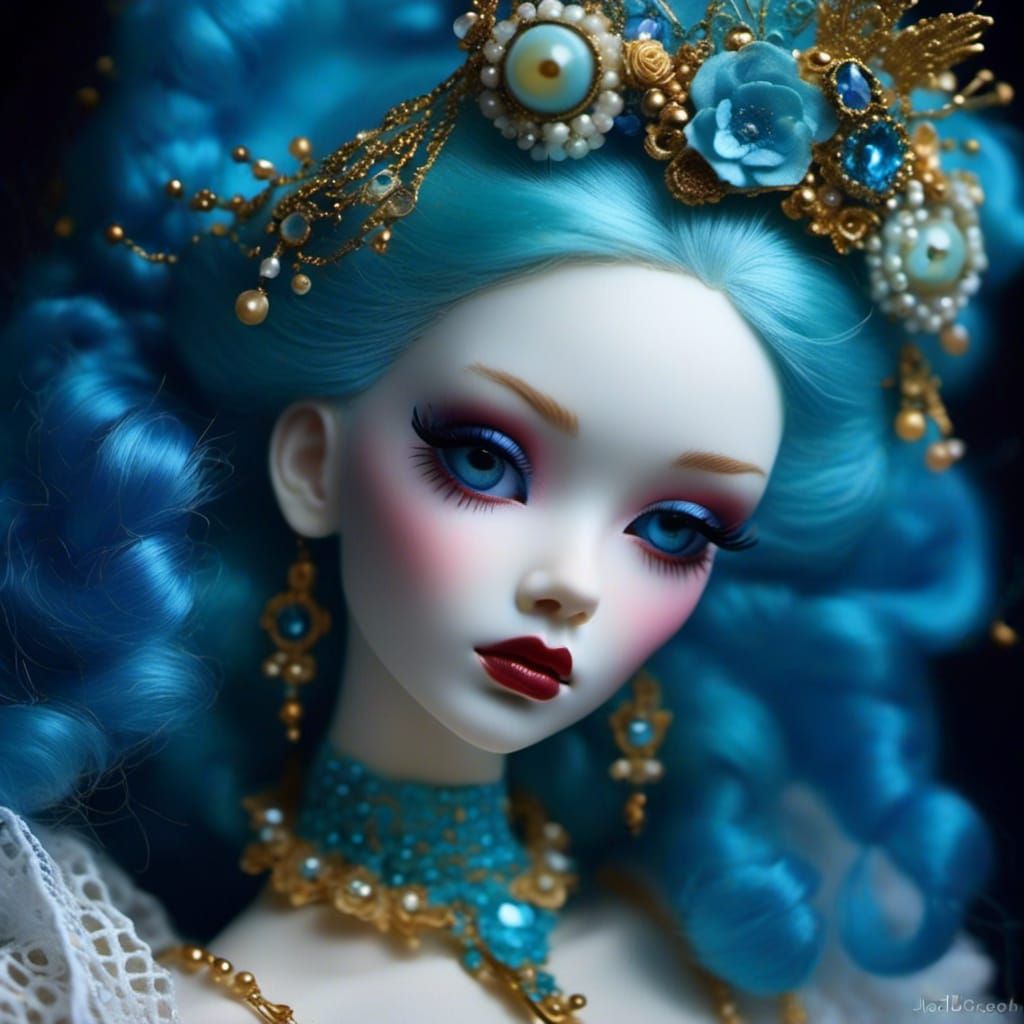Doll with blue hair and eye shadow.. - AI Generated Artwork - NightCafe ...