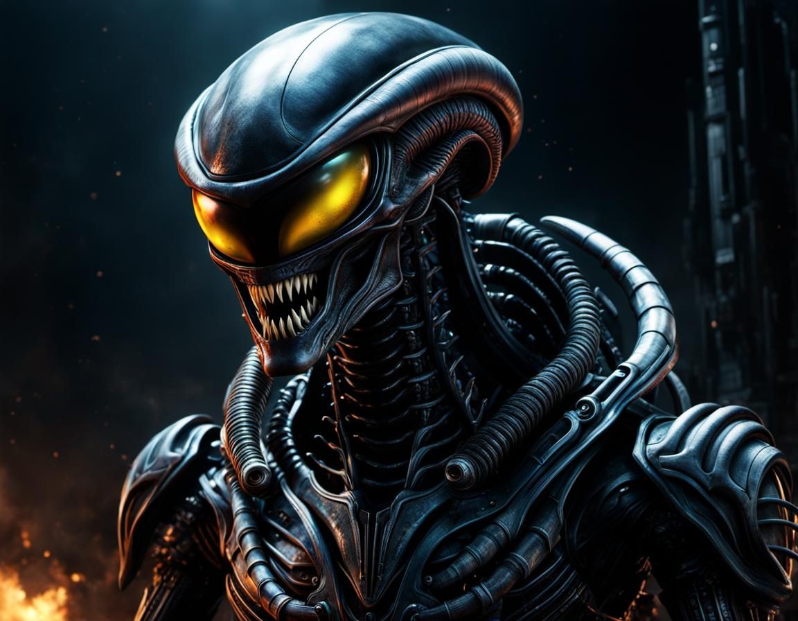 xenomorph with googly eyes, masterpiece detailed matte painting, deep color, fantastical ...