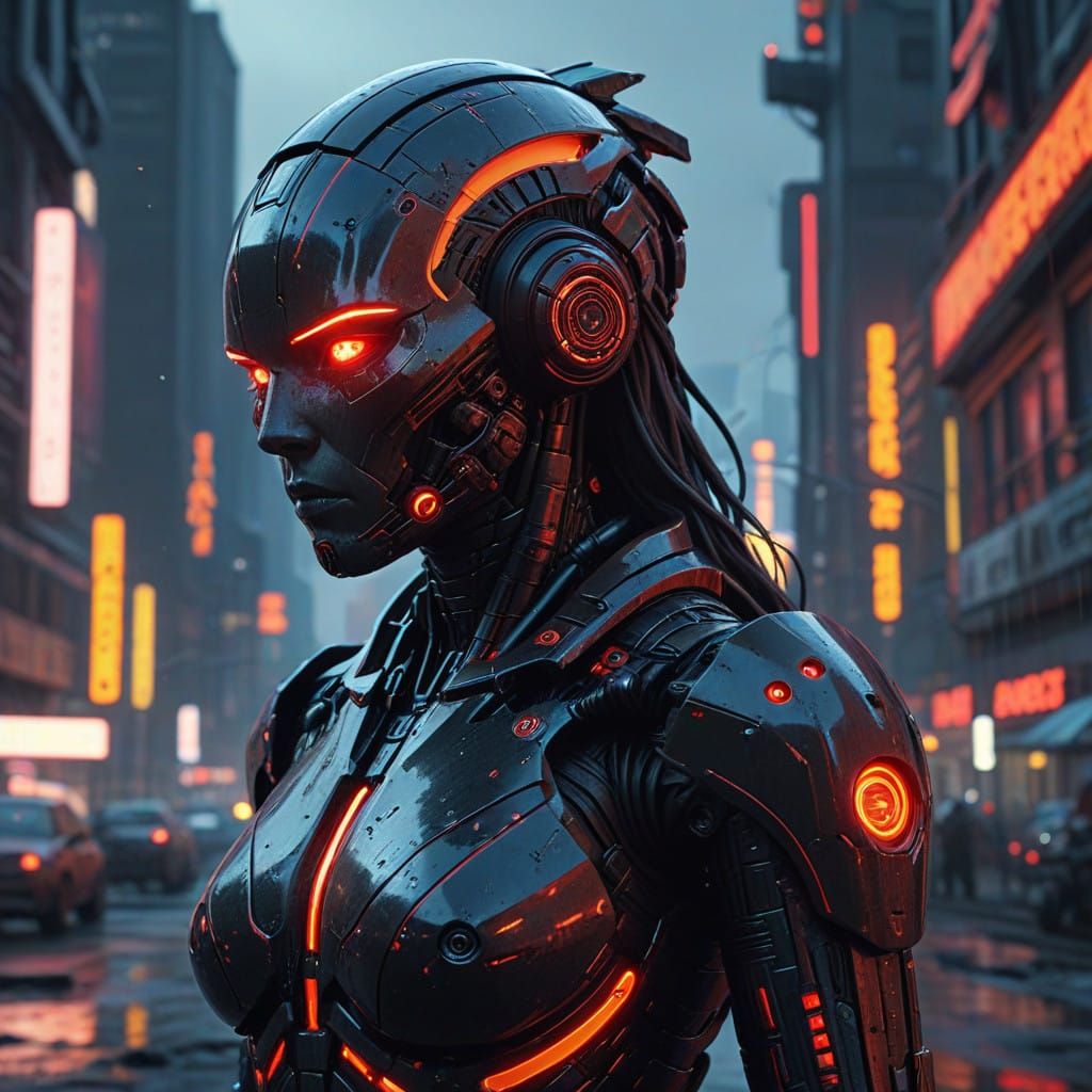 Cybernetic Warrior's Heartbreaking Solo in a Futur... - AI Art