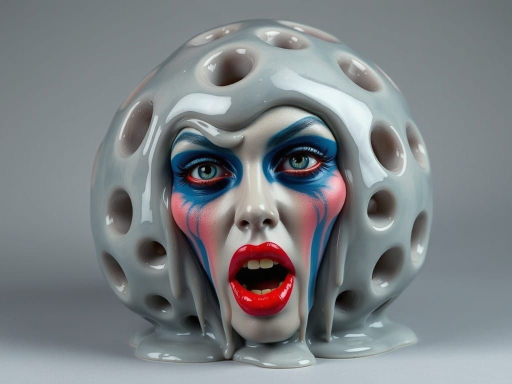 Grey Goo with Glaring Human Face in Heavy Makeup - AI Art