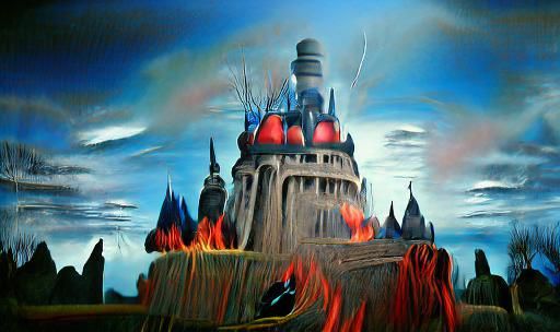 Castle surrounded by fire and dark entities DYSTOPIAN detailed matte ...