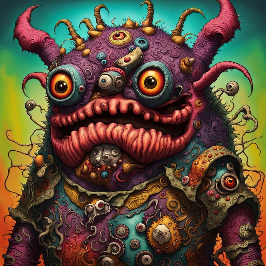 Short fat Freaky deformed grotesque Monster. Wearing intricately ...