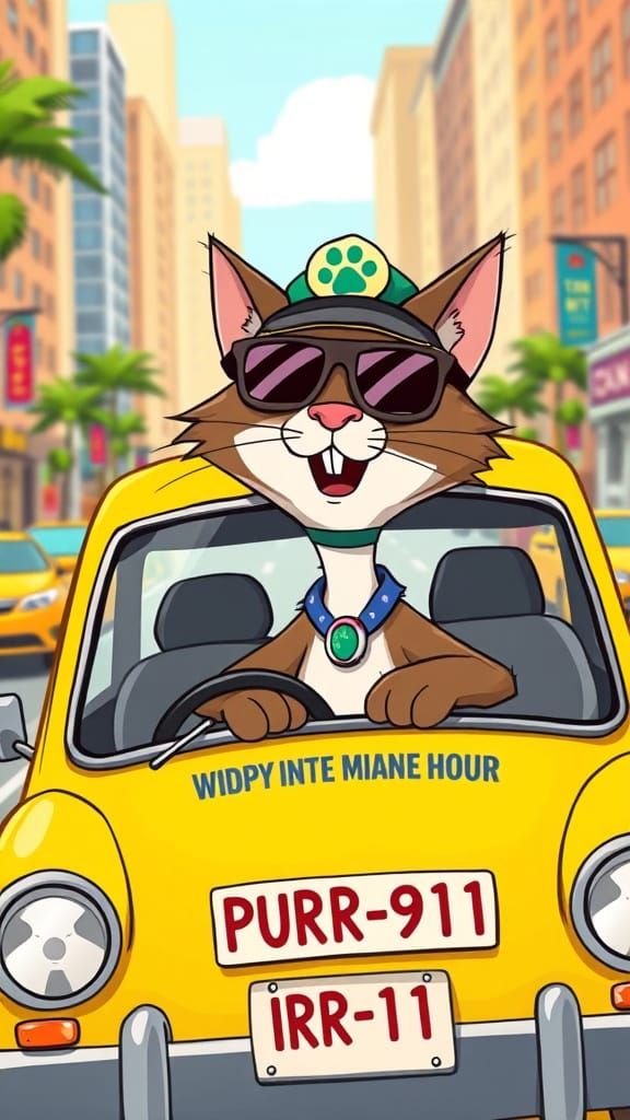 Cool Cat Taxi Driver in Cartoon City - AI Art