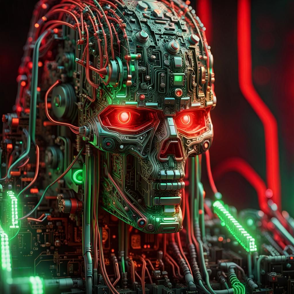 Glowing circuit board Terminator, Borg, Predator. Crystal glass-like ...