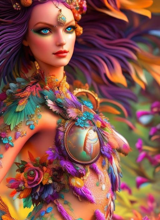 Incredible Detailed Full Body Portrait Of An Exotic Beautiful Peacock