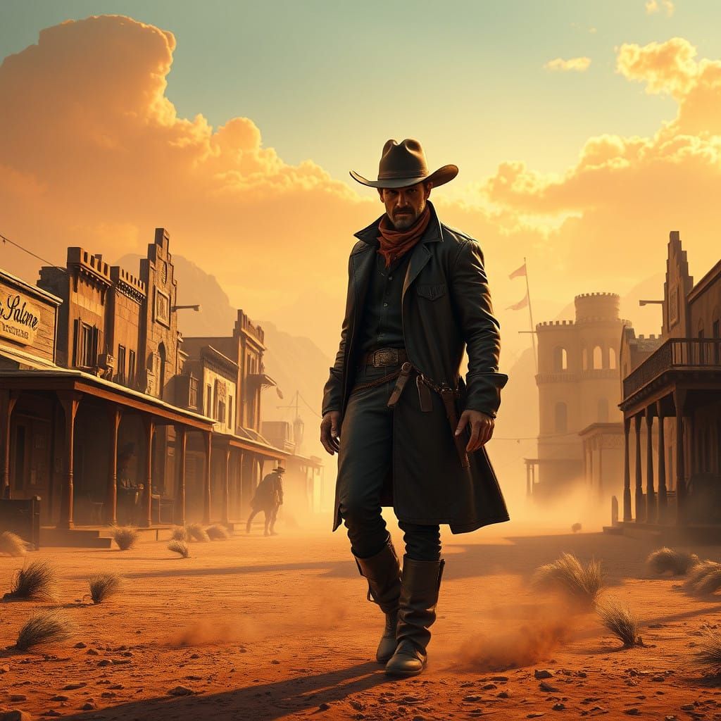 Cowboy in a standoff at high noon - Cowboy in High Noon Show...