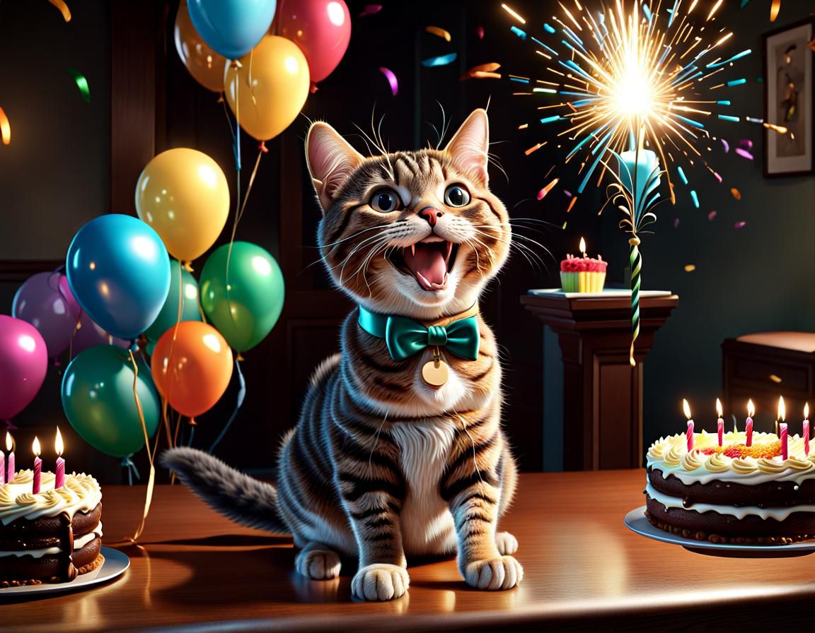 BIrthday cat - AI Generated Artwork - NightCafe Creator