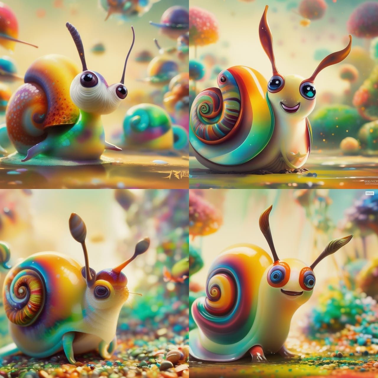 adorable shot of a cute adorable colorful chibi happy snail, detailed ...