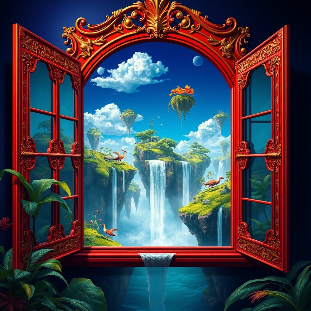 Surrealist Window to a Fantastical Realm in Hand-P... - AI Art