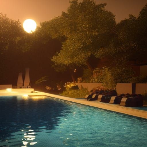 shimmering pool at night in the moon light - AI Generated Artwork ...