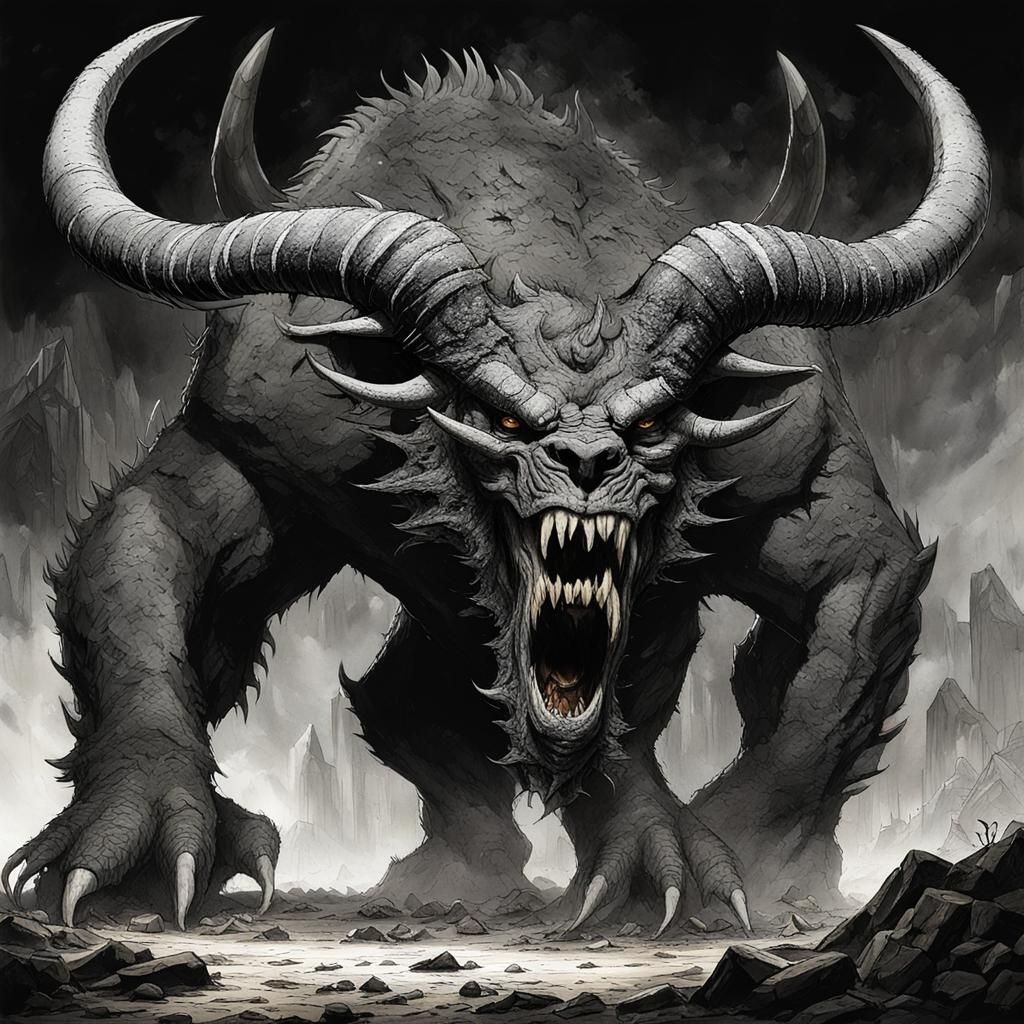 Fearsome Beast with Iron Teeth: Fantasy Concept Ar... - AI Art