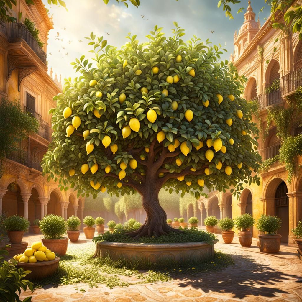 the lemon tree in the courtyard - AI Generated Artwork - NightCafe Creator