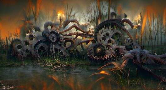 gears, cogs, engine, flesh, sinew, muscle, gnashing teeth, tentacles ...