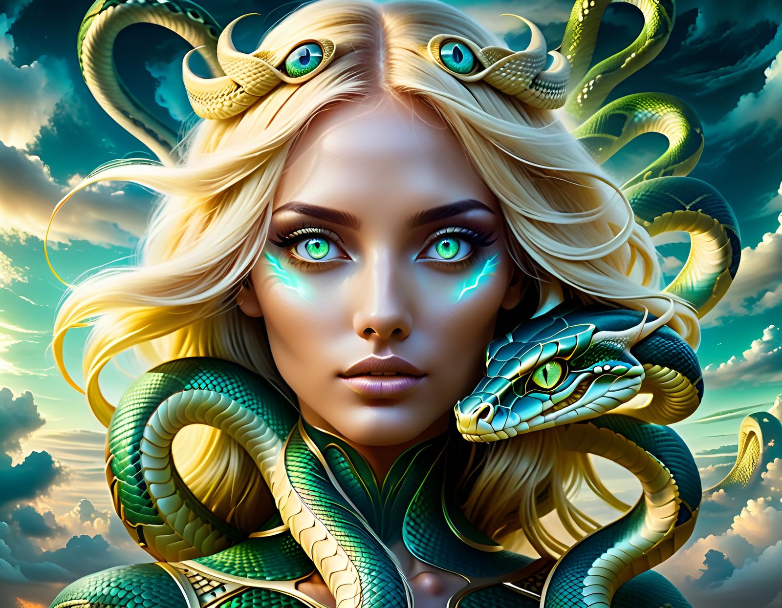 Bright Eyed Snake Woman II - AI Generated Artwork - NightCafe Creator