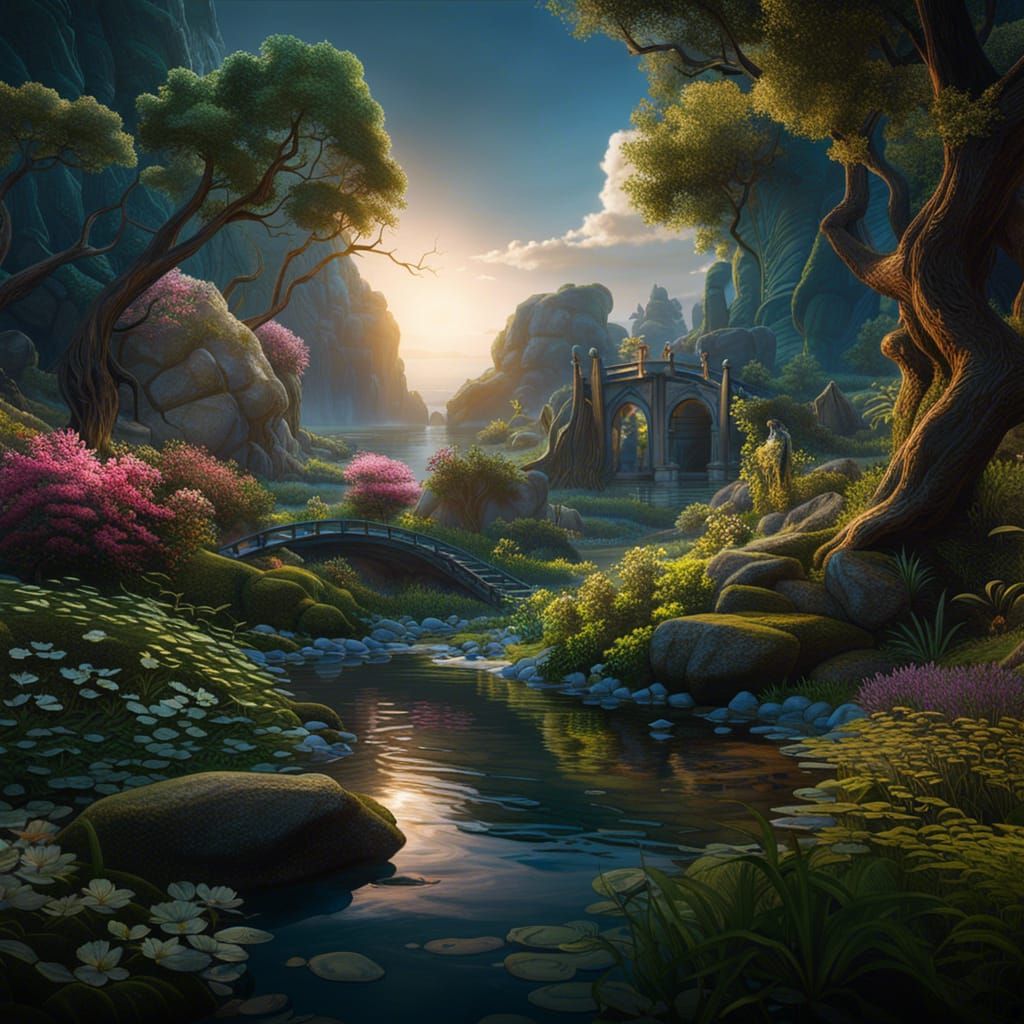 Stream bridges - AI Generated Artwork - NightCafe Creator