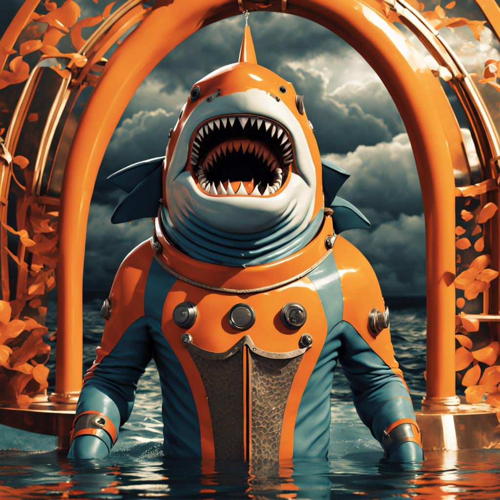 Quirky Shark in Vintage Diving Gear, Wes Anderson'... - AI Art