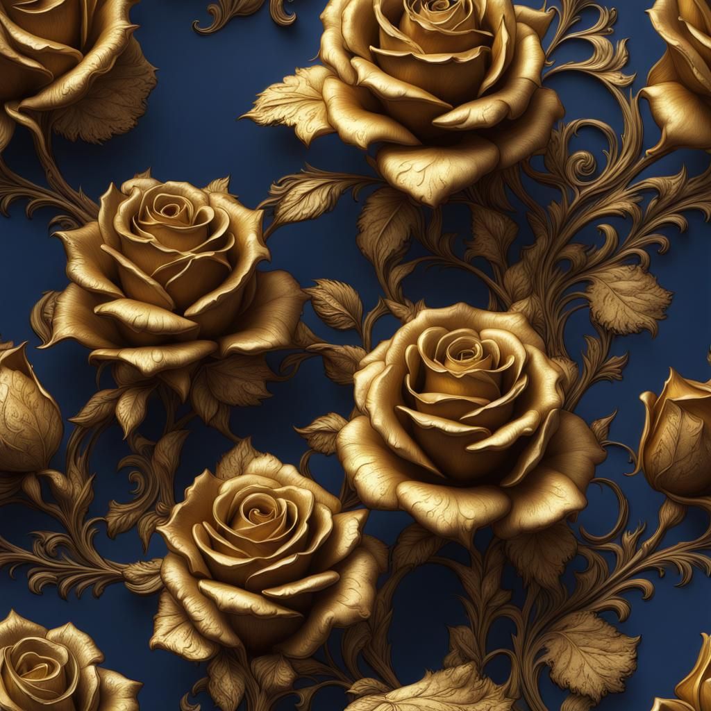 gold roses, ornate, delft - AI Generated Artwork - NightCafe Creator