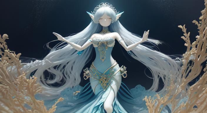 Hyperrealistic Porcelain Mermaid Close-Up in Encha... - AI Art