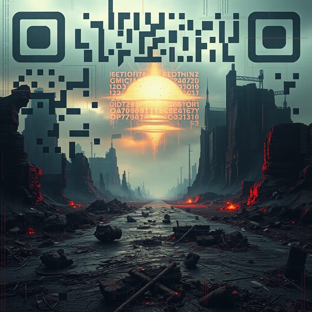 Apocalyptic Doom Unfolds within Distorted QR Code - AI Art