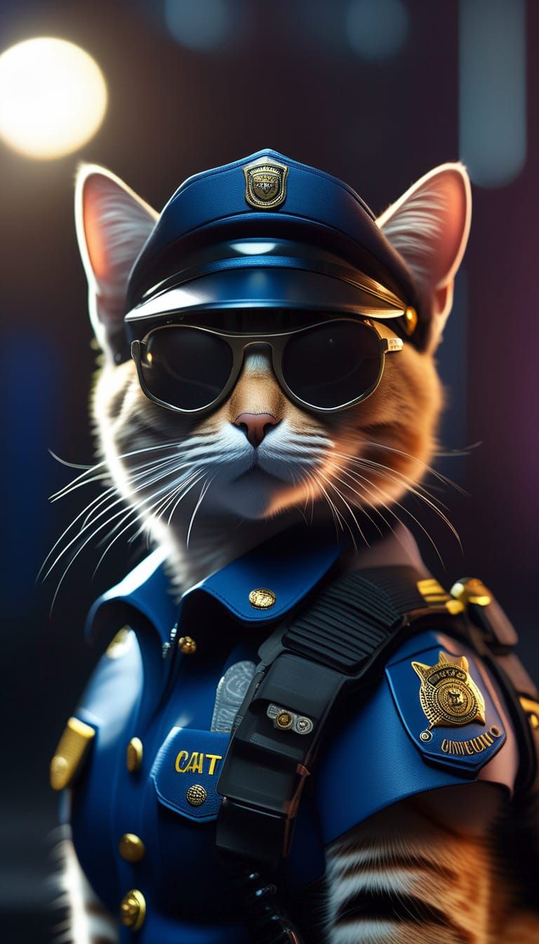 Female cat police officer, wearing aviator sunglasses, feline police ...