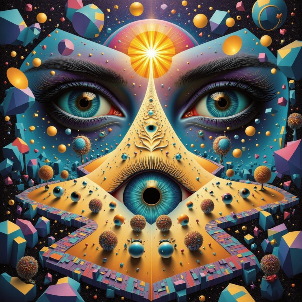 Surrealist depiction of the windows to one’s soul with geometric ...