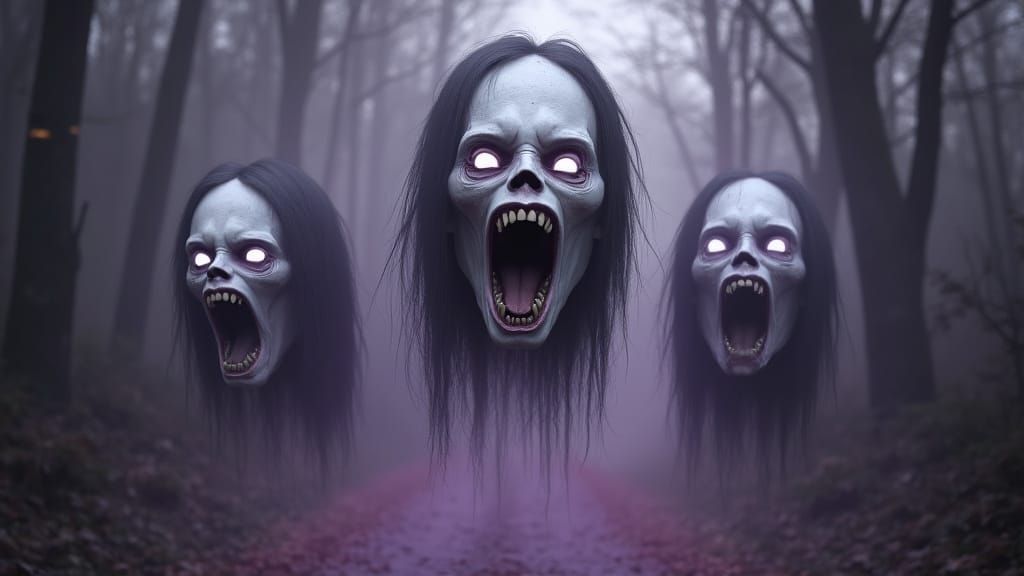 Dark Fantasy Concept Art of Haunting Pale Heads in... - AI Art