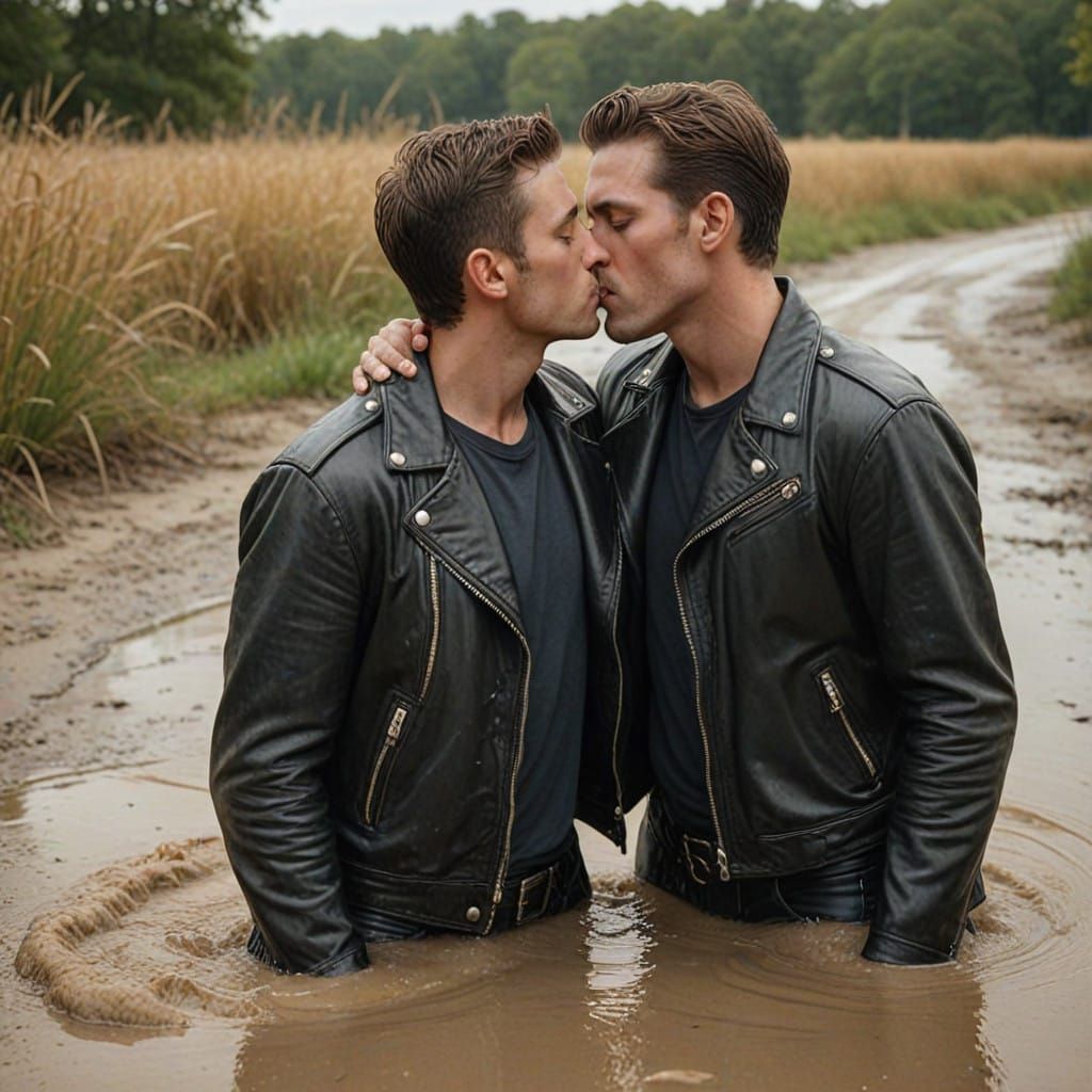 Passionate Moment in Quicksand, Intimate Gay Coupl... - AI Art