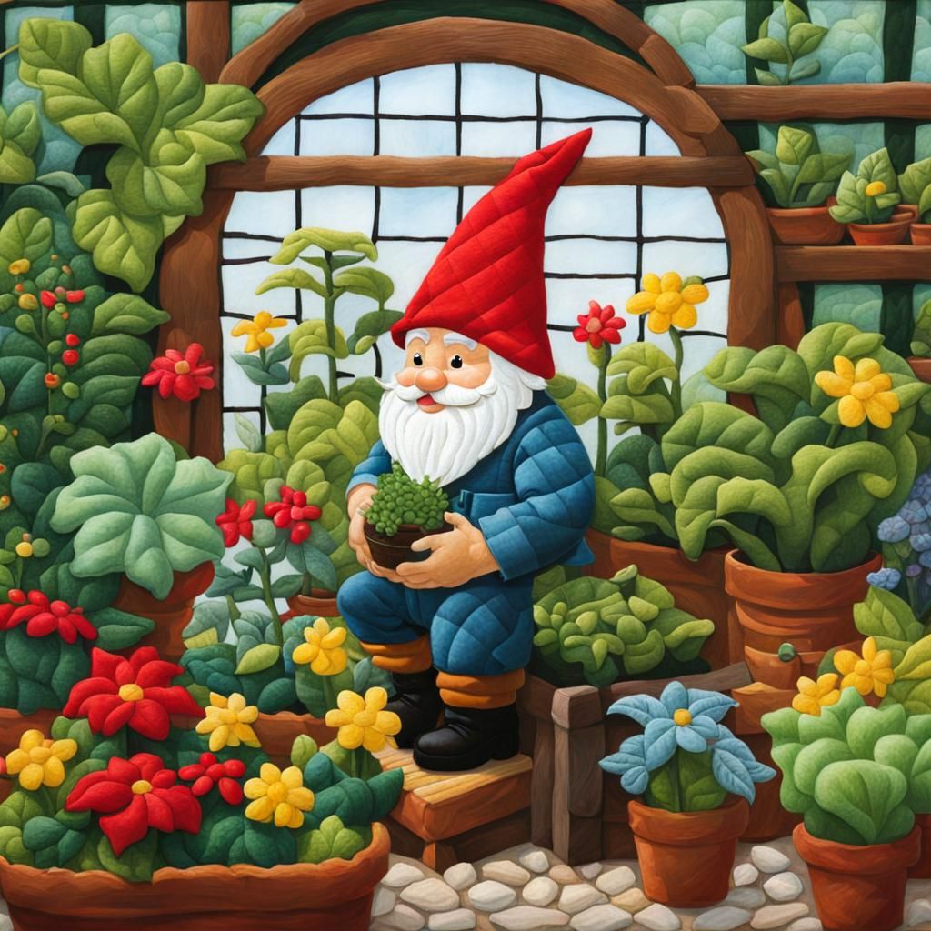 A gnome is tending to his plants in the greenhouse - AI Generated ...