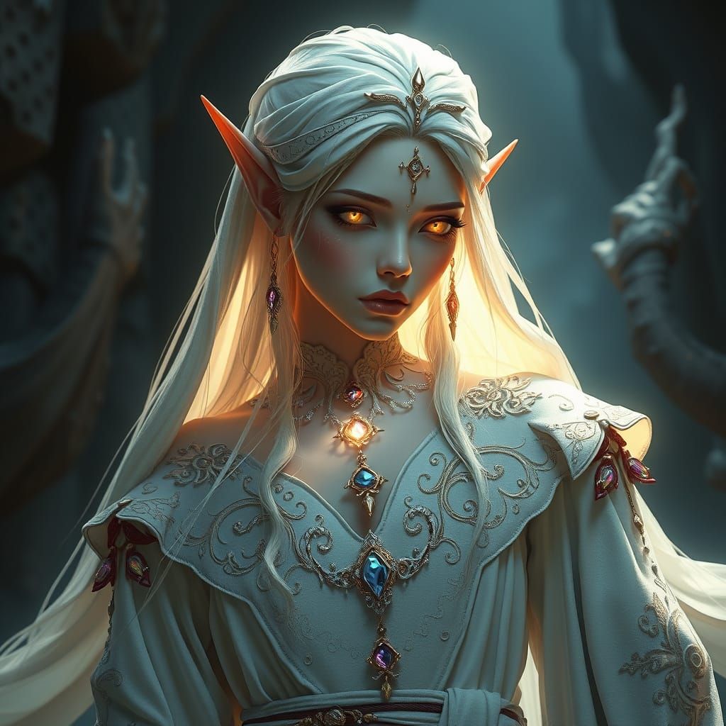 Ethereal Elven Healer in a Dreamlike Fantasy Realm - AI Art