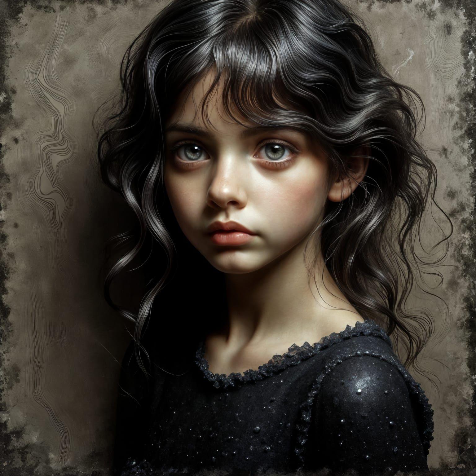 Living shadow dark stain behind the little girl portrayed by Edvard Munch, Puberty, hyper ...