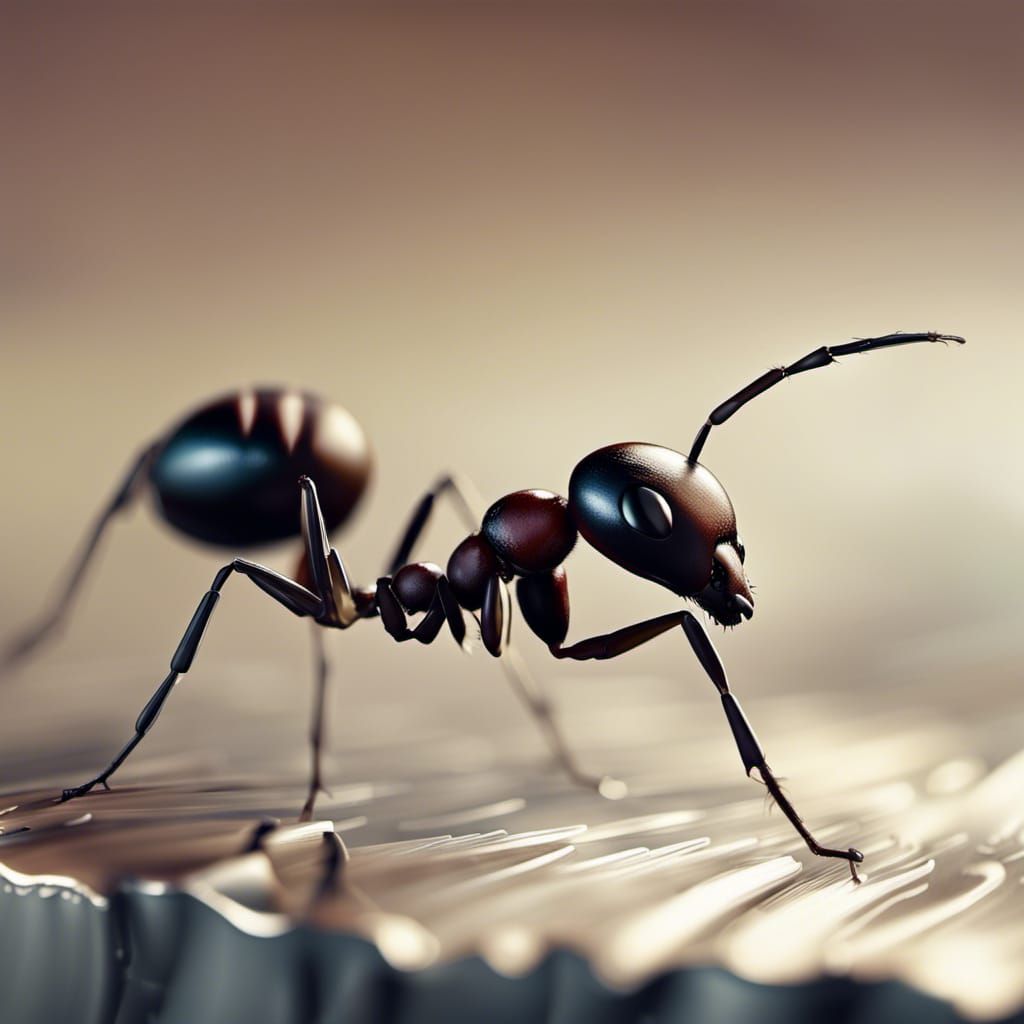 paint an amazing photo of a close-up perspective, of an ant, walking on ...