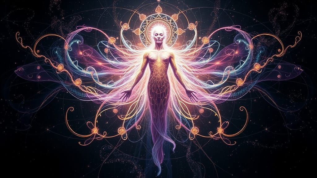 Ethereal Being in Sacred Geometry Cosmos - AI Art