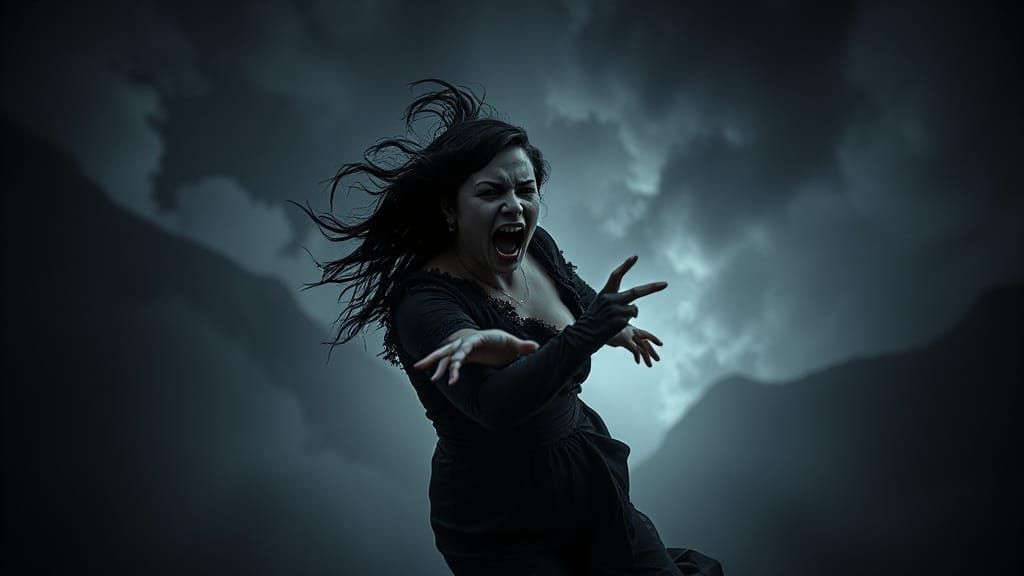 Gothic-woman on the edge of the abyss