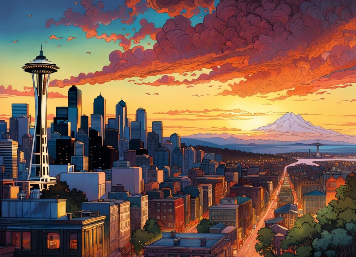 Seattle skyline in the summer - AI Generated Artwork - NightCafe Creator